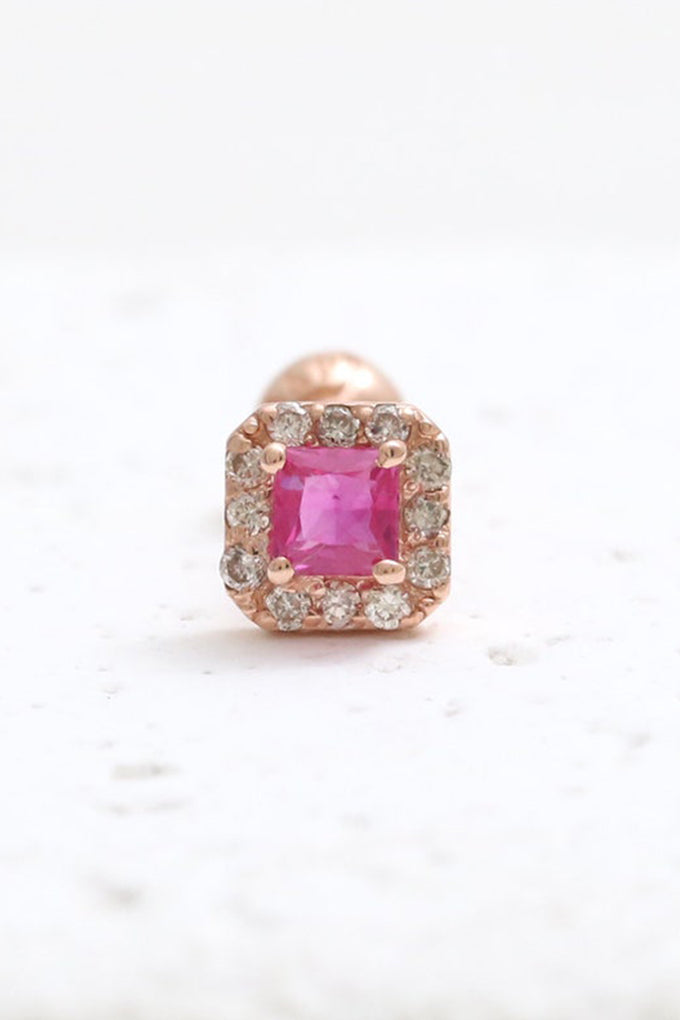 14K 18K Solid Gold Genuine Cognac Diamond and Natural Ruby Cartilage H ...