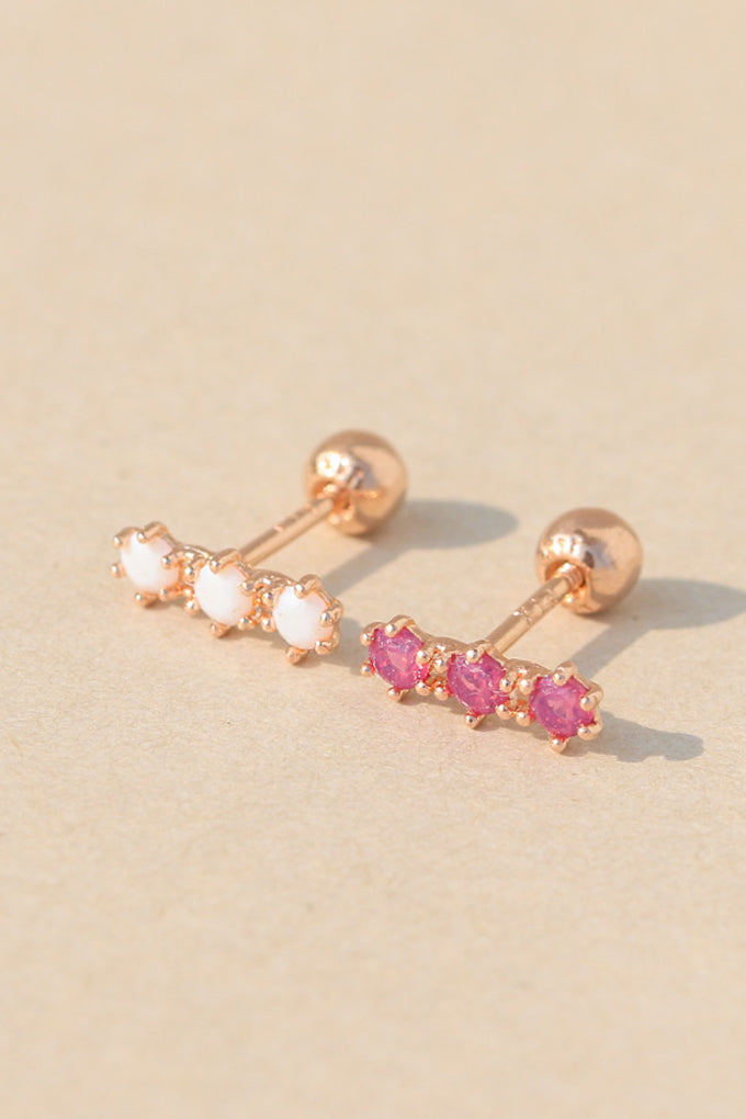 14K Real Gold Ruby or White Stone Bar Stick Tragus Cartilage Forward H ...