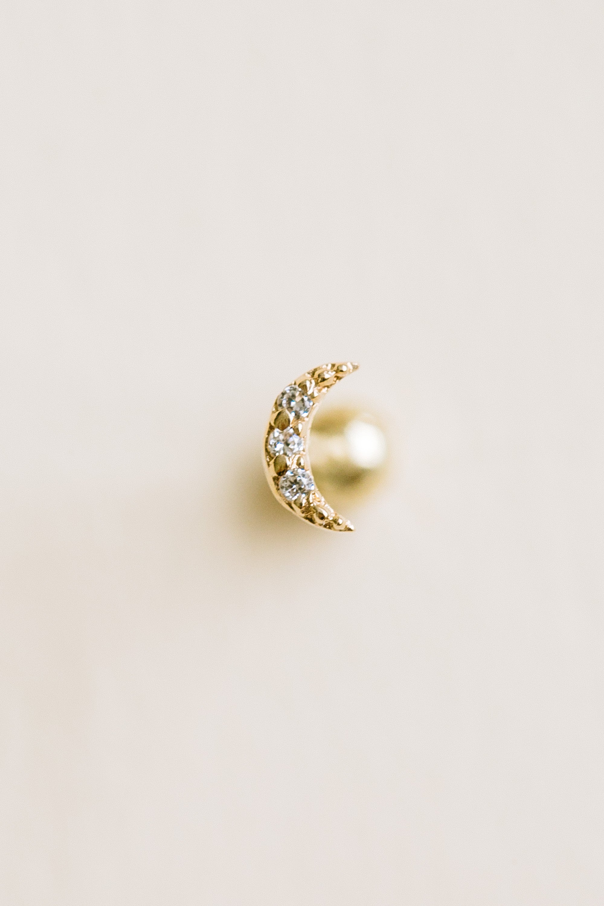 14K 18K Solid Gold Cz Crescent Moon Cartilage Tragus Helix Barbell Stu ...