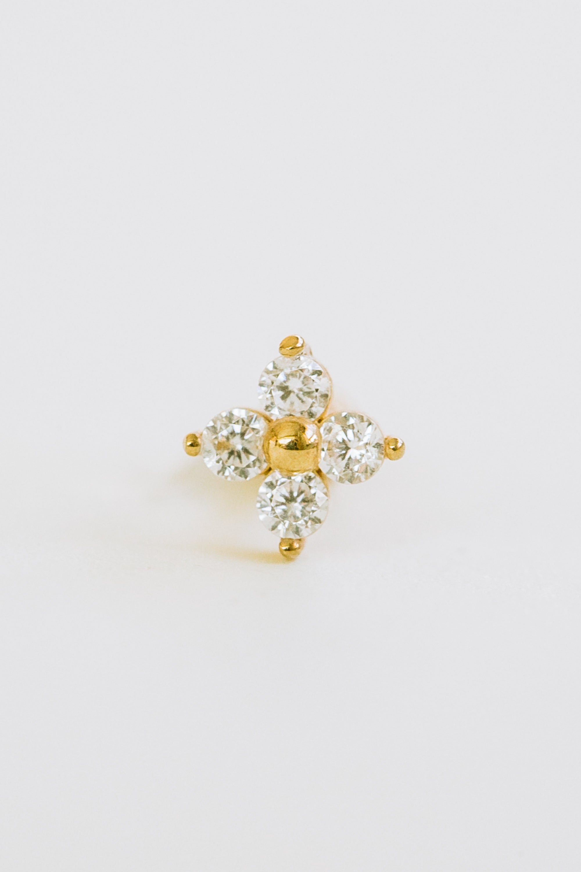 14k Gold Cubic Four Petal Flower Internally Threaded Labret Stud Pierc ...