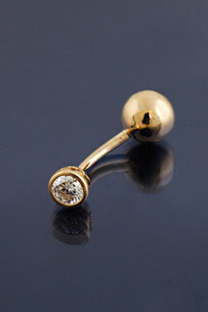 18K 14K Solid Gold Top Bottom Healed Navel Belly Bar Button Ring Curve ...