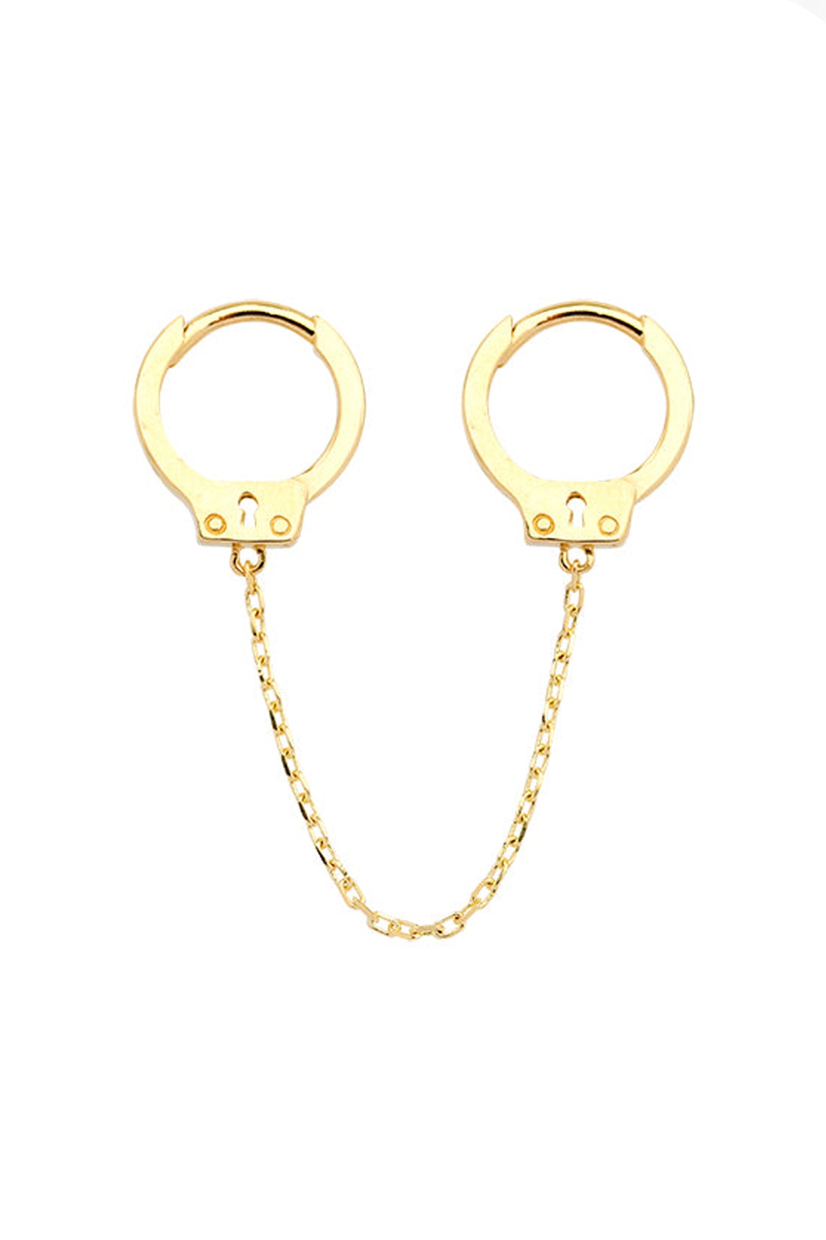 14K 18K Solid Gold Ring Handcuff Double Huggie Hoop Earring Piercing w ...