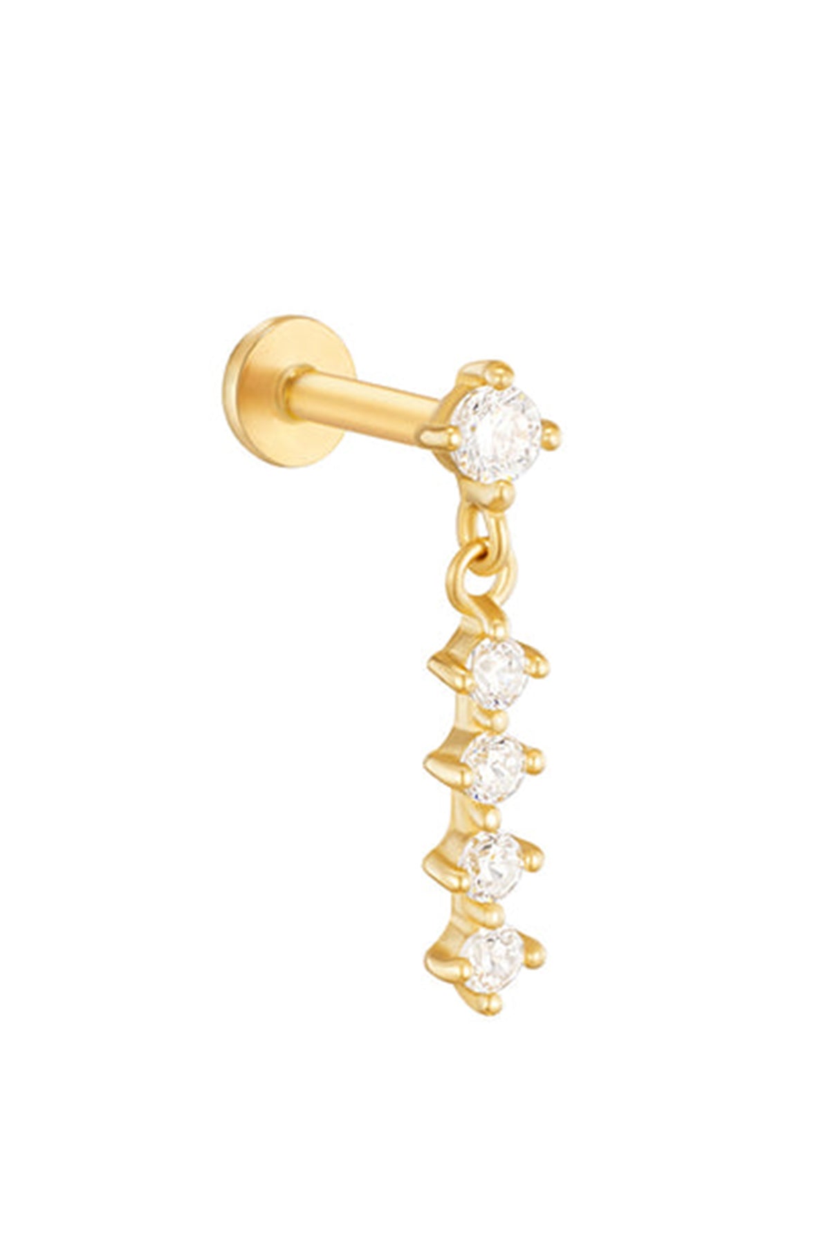 14k Gold Helix Inner Cartilage White Cz Dangle Stick Internally Thread ...