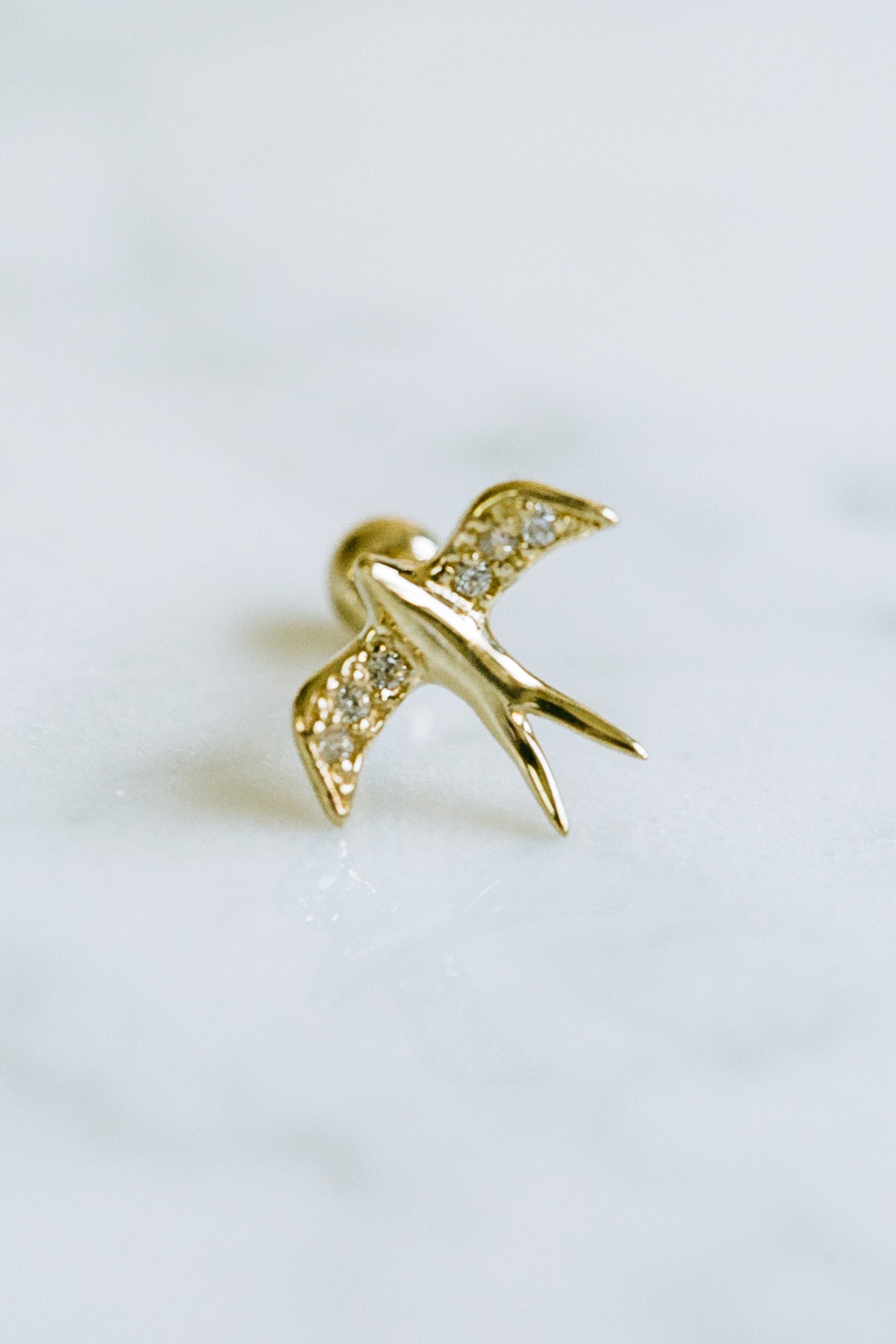 14K Solid Real Gold Cz Swallow Tail Tragus Helix Cartilage Conch Ear P ...